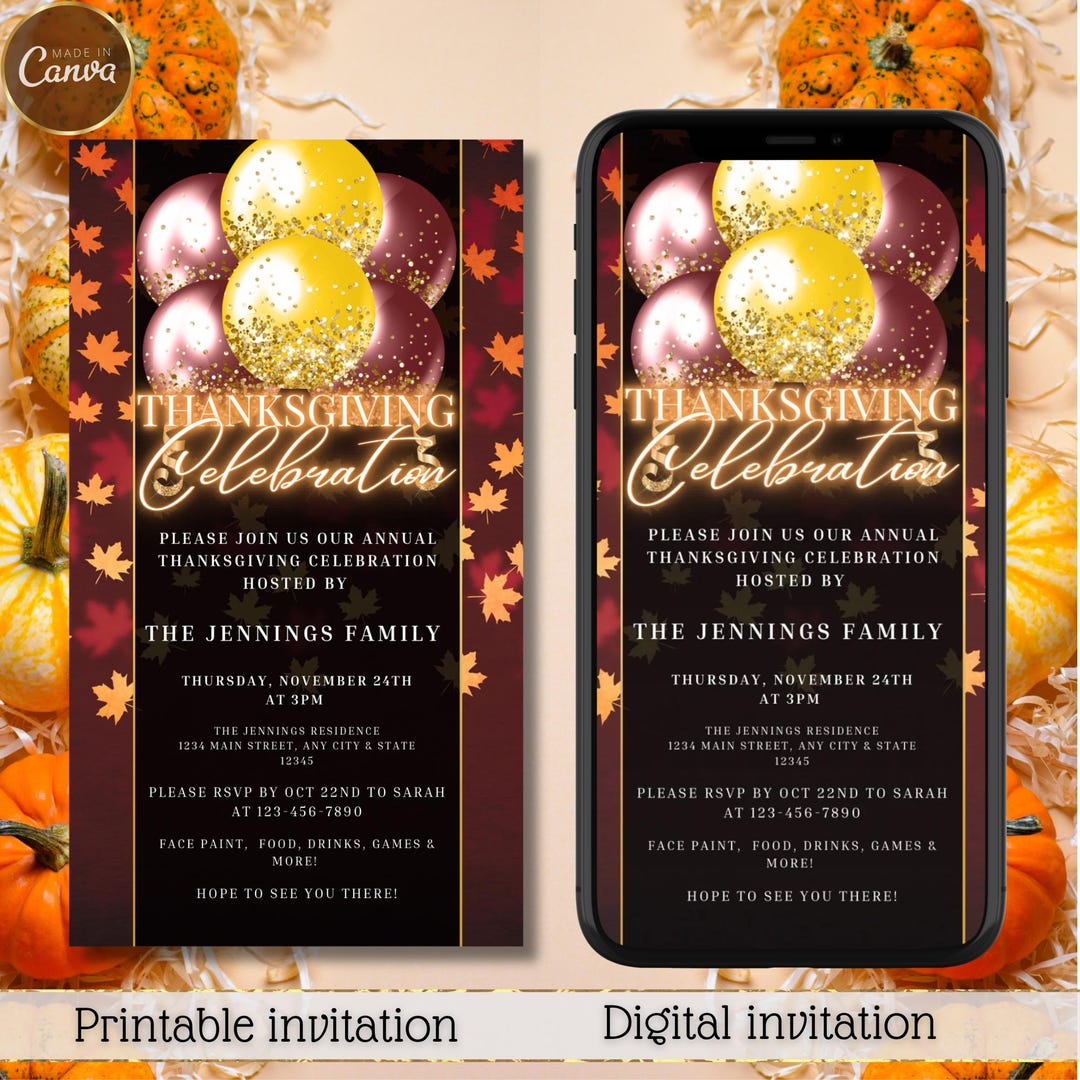 Digital Thanksgiving Dinner Celebration, Electronic Autumn Family ...