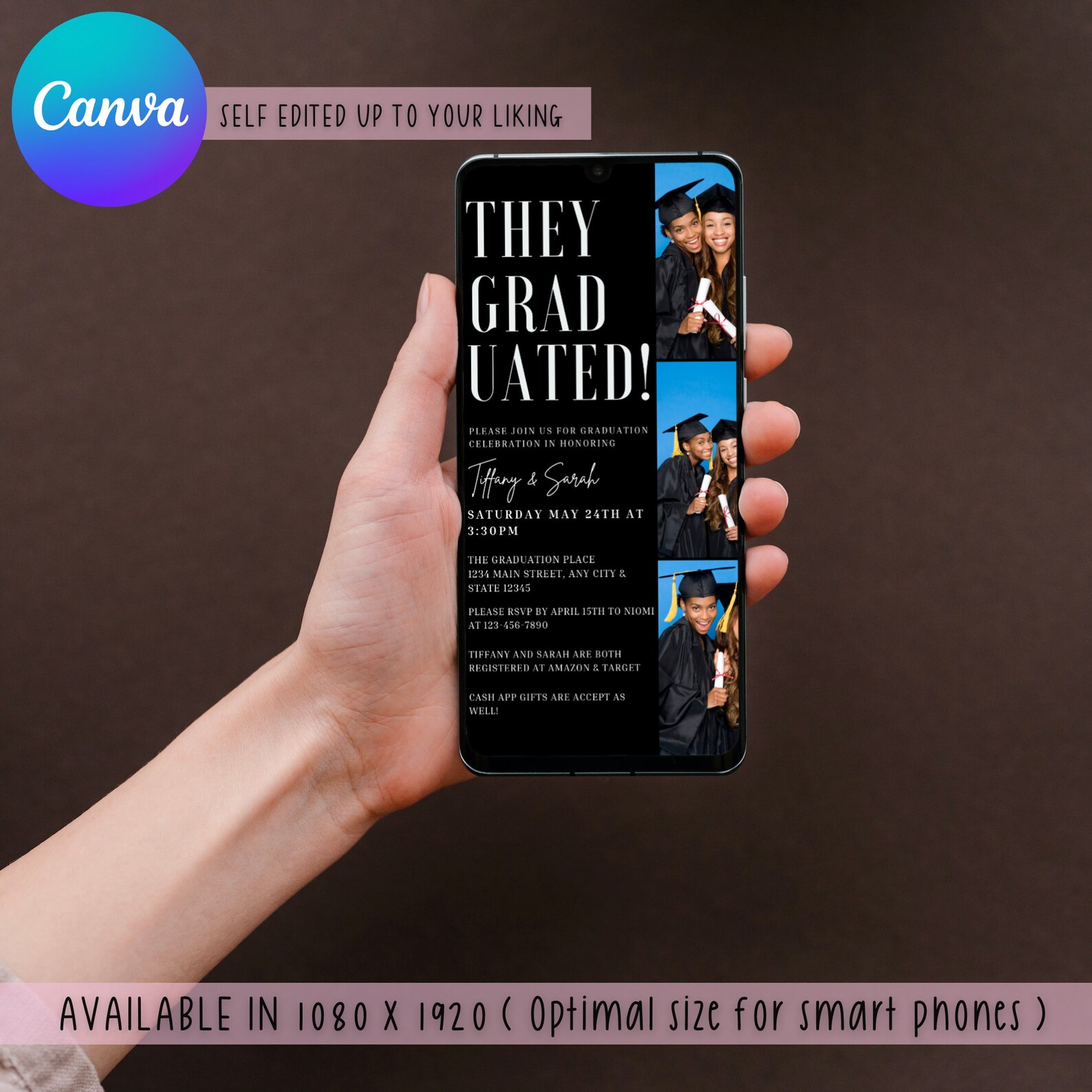 Digital Sibling Graduation Invitation, Electronic Double Graduation ...