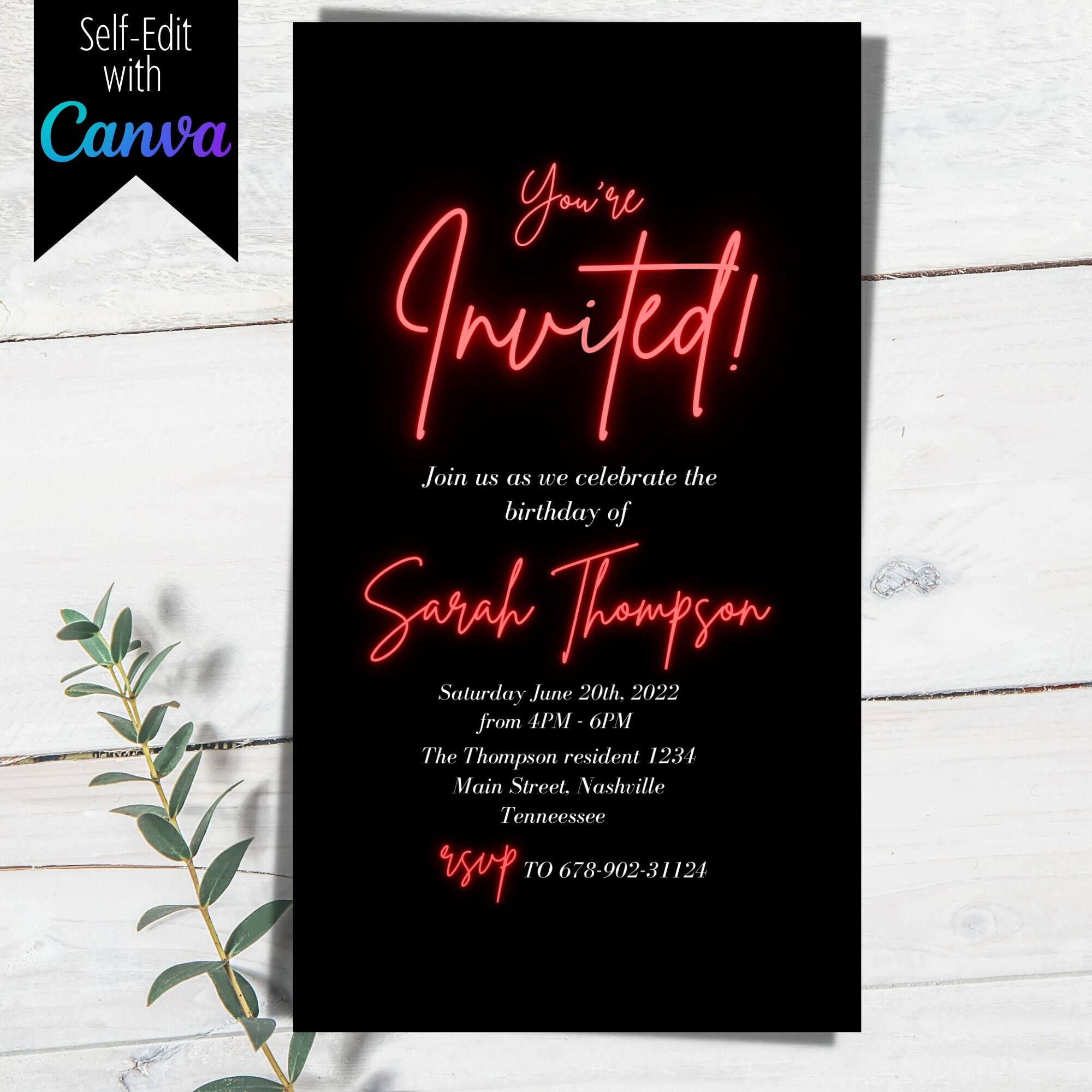 Digital Red Birthday Party Invitation, Editable Template, Any Age ...