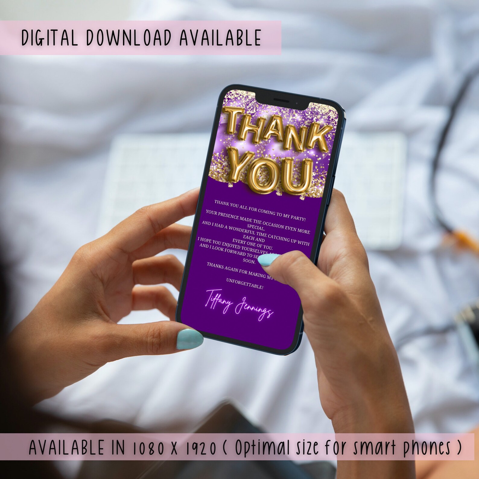 Electronic Thank You Ecard, Digital Birthday Thank You Note, Purple ...