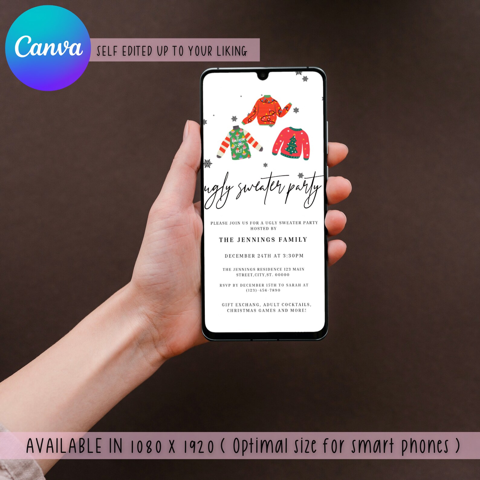Electronic Ugly Sweater Holiday Invitation, Digital Ugly Sweater Annual ...