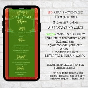 Editable Sneaker Ball Menu Card, Sneaker Dinner and Drinks Menu Card ...