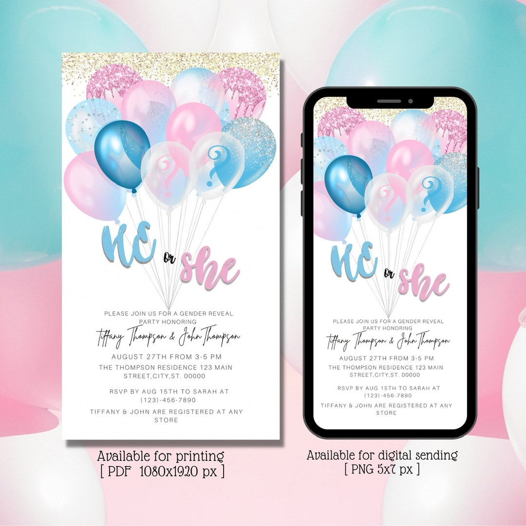 Digital Gender Reveal Invitation, Electronic Gender Reveal Evite ...