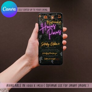 Digital Just a Bunch of Hocus Pocus Halloween Invitation, Neon Greenery ...