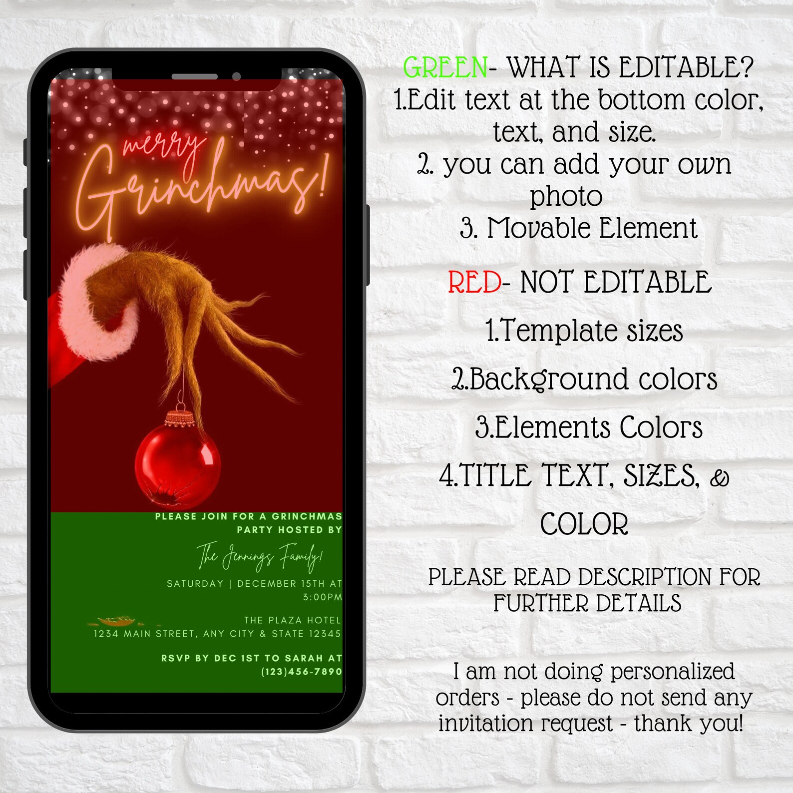 Digital Funny Grinchmas Party Invitation, Electronic Christmas Party ...