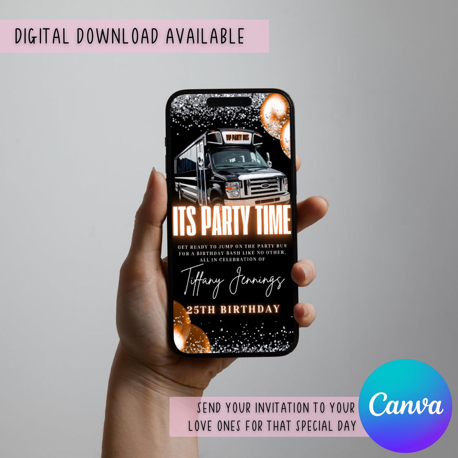 Digital VIP Party Bus Birthday Invitation, Limo Party Invite, It's ...