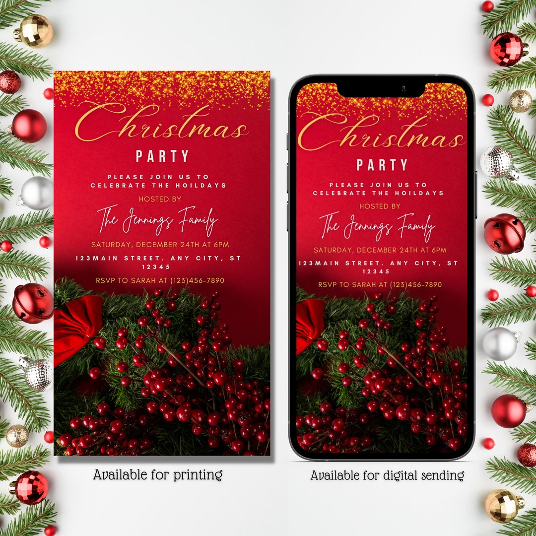 Digital Christmas Party Invitation, Holiday Party Evite, Modern ...