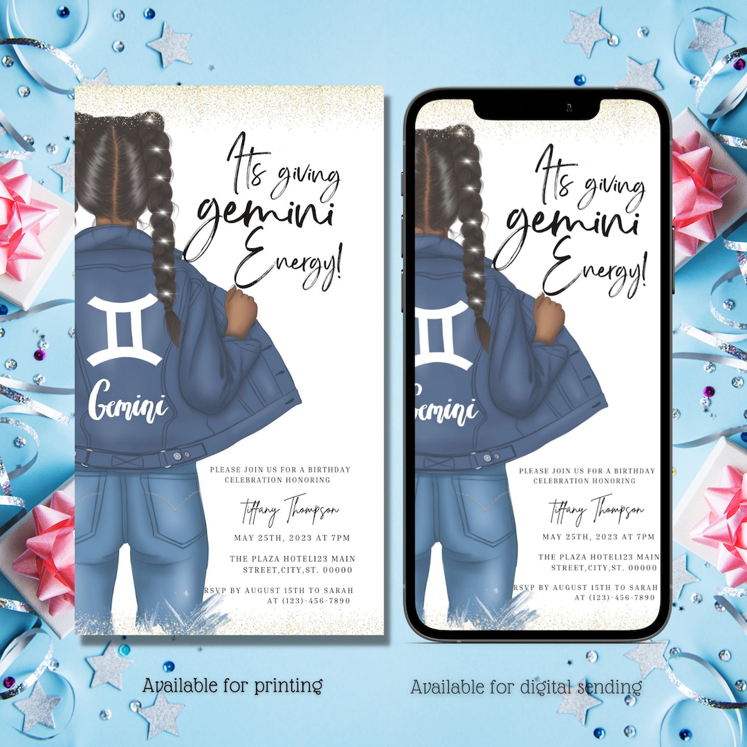 Electronic Gemini Birthday Invitation, Digital Birthday Invite, Gemini ...