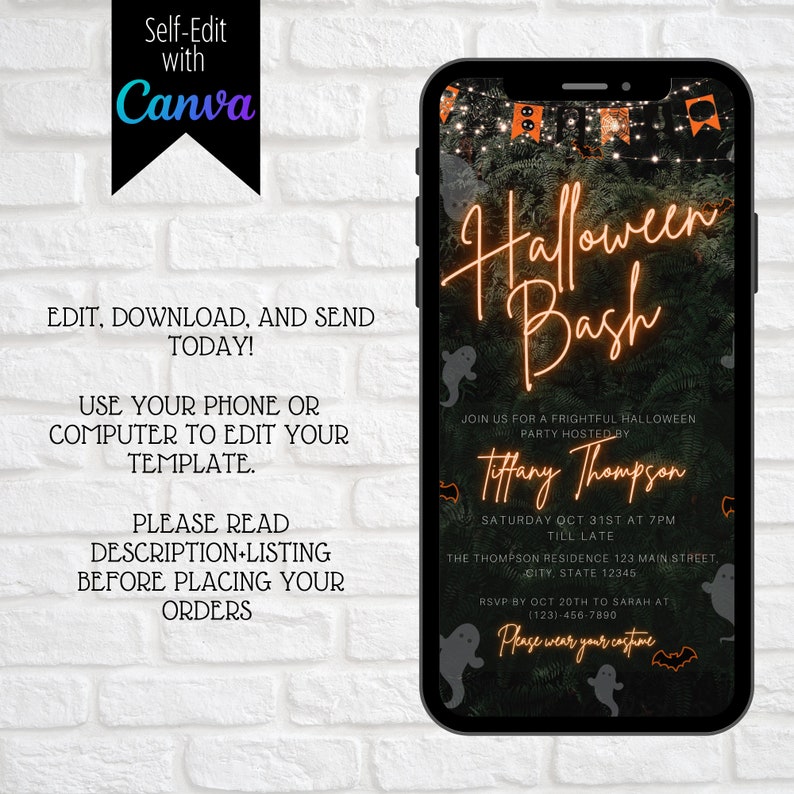 Digital Halloween Party Invitation, Halloween Bash Invite, Halloween ...
