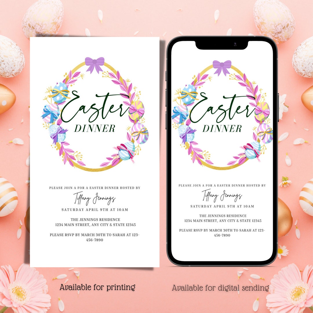 Digital Easter Dinner Party Invitation, Electronic Invite, Egg Hunt ...