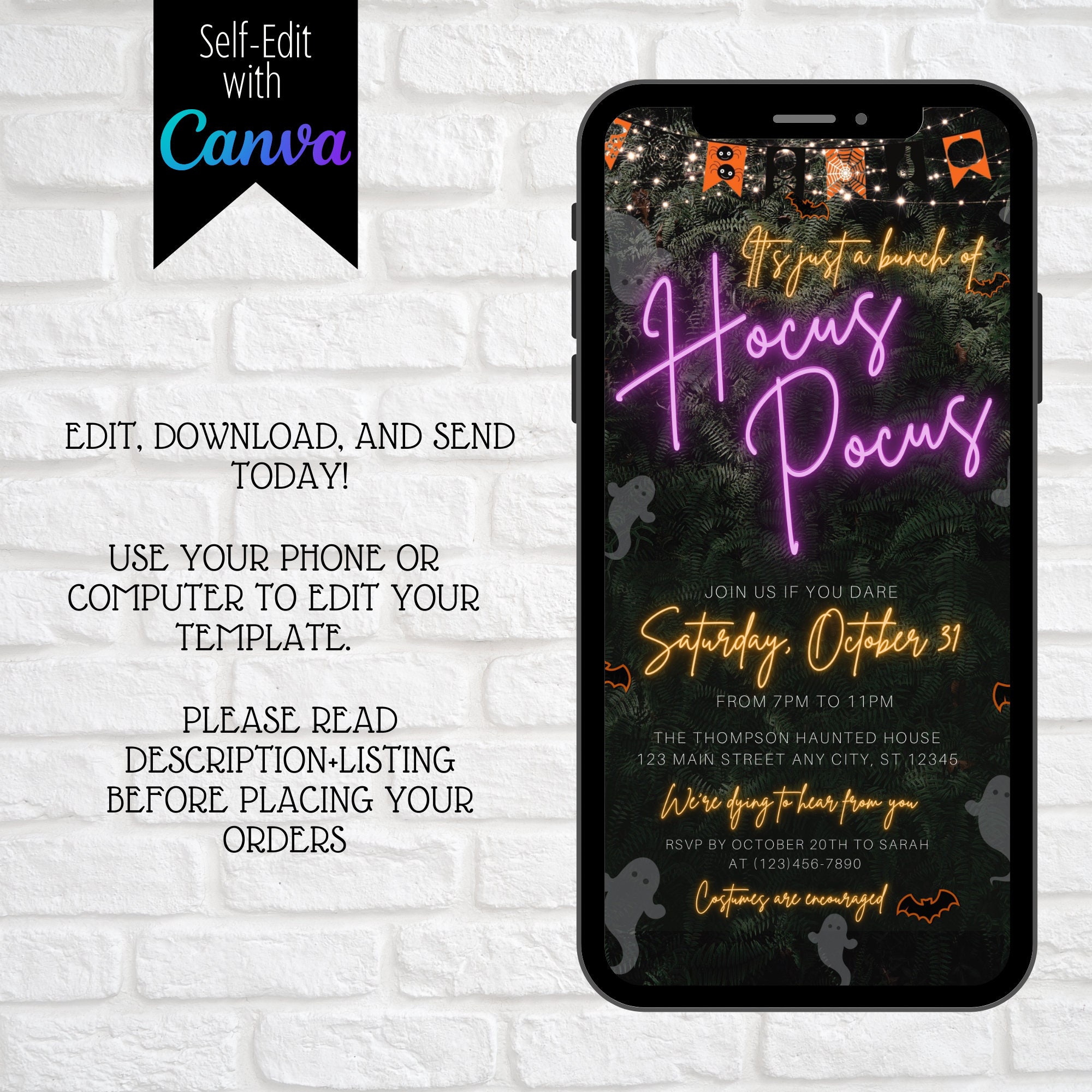 Digital Just a Bunch of Hocus Pocus Halloween Invitation Neon - Etsy