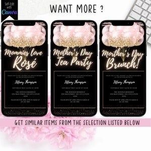 Electronic Mother's Day Brunch Party Invitation, Pink & Gold, Digital ...