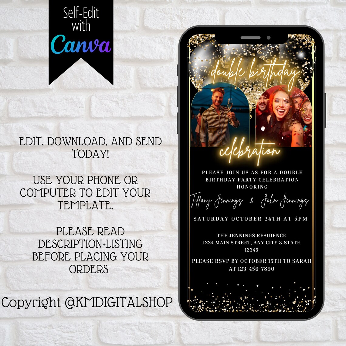 Digital Double Birthday Party Invitation, Electronic Joint Birthday ...
