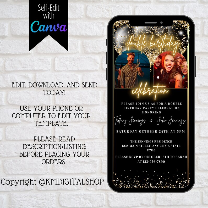 Digital Double Birthday Party Invitation, Electronic Joint Birthday ...
