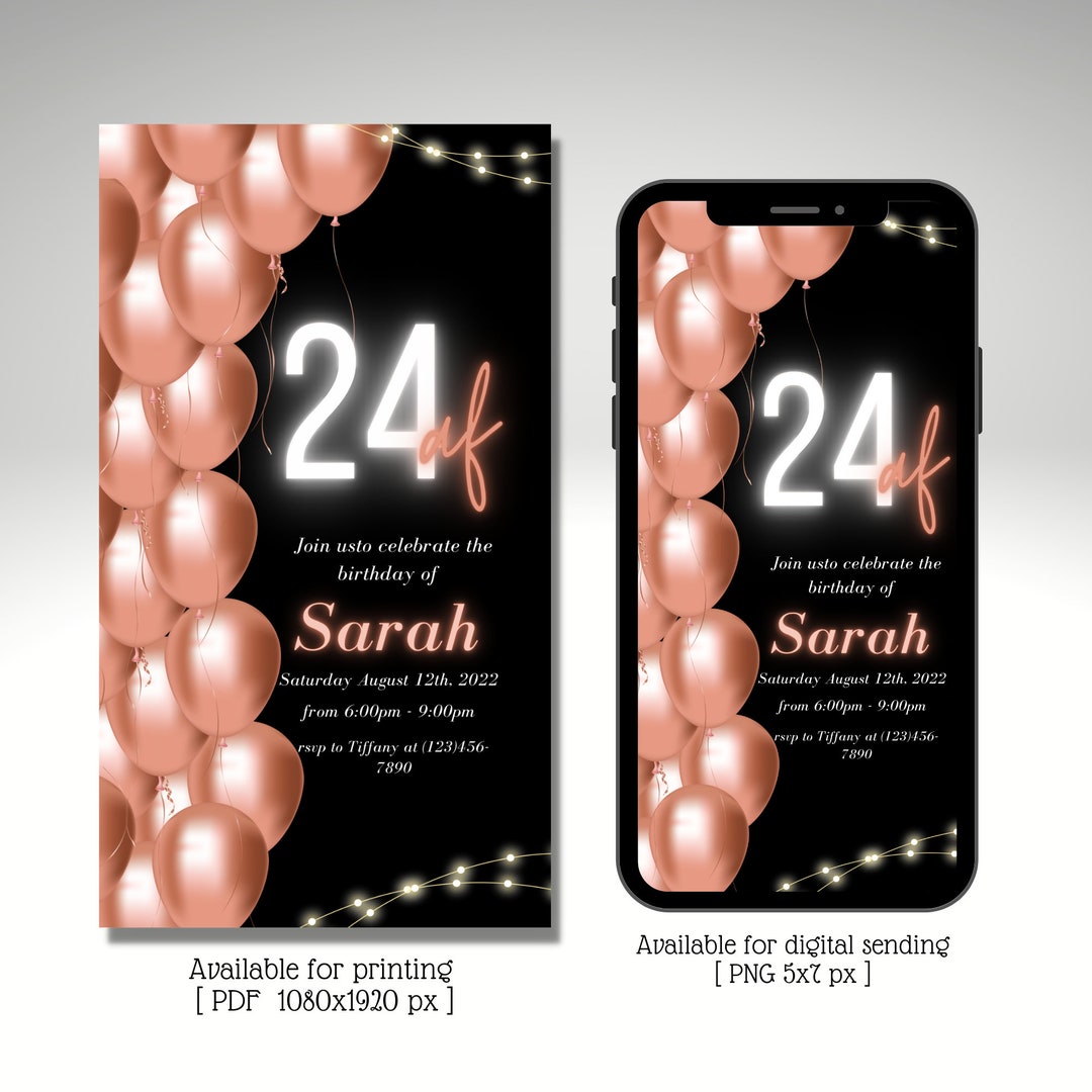 24 AF Luxury Birthday Invitation, Electronic Birthday Party Invite, Any ...