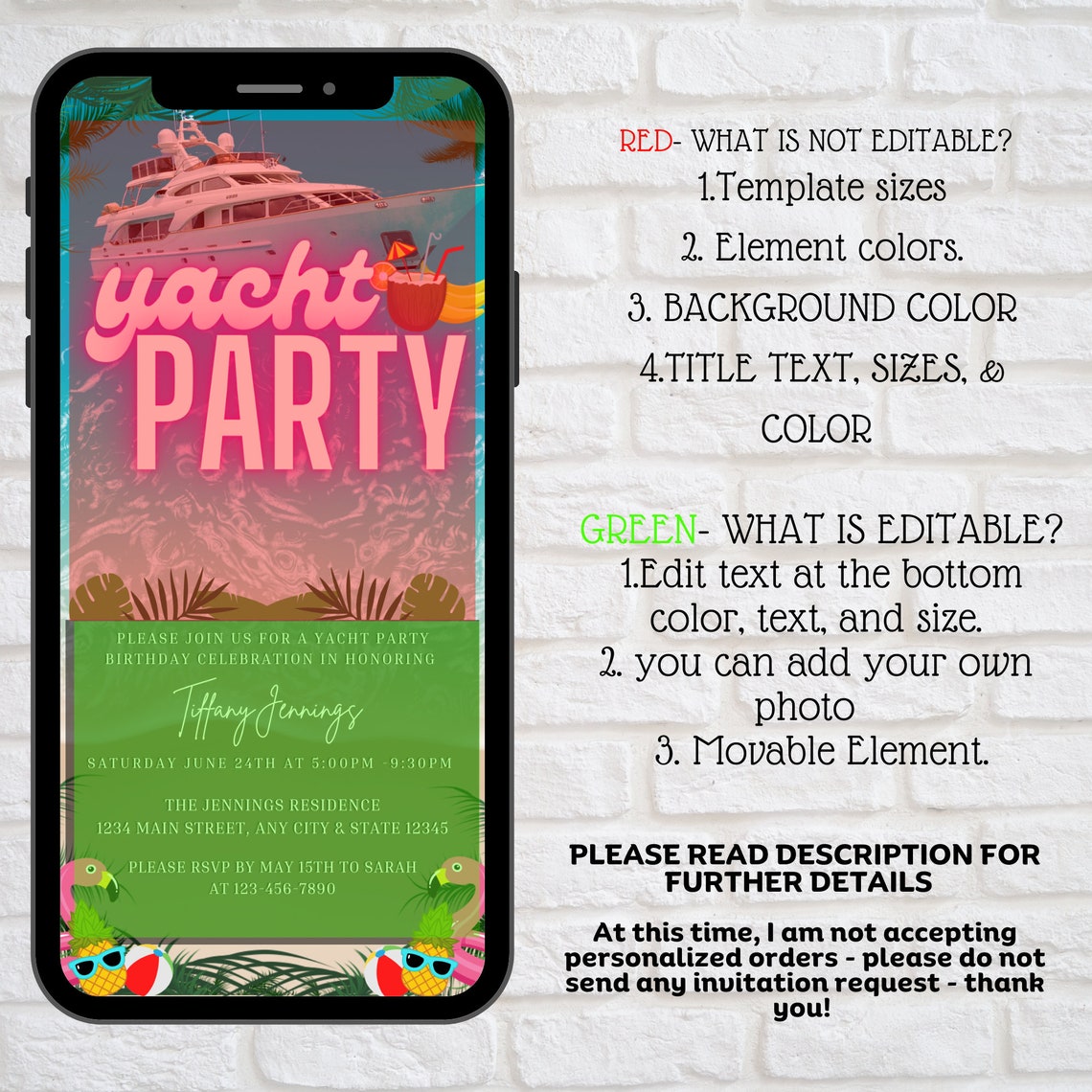 Digital Yacht Party Invitation, Electronic Tropical Boat Party Text ...