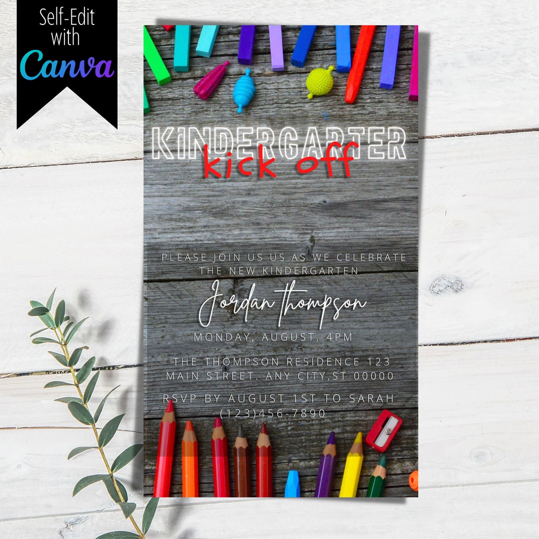 Kindergarten Kick off Party Invitation, Pre K, Colorful,kids ...