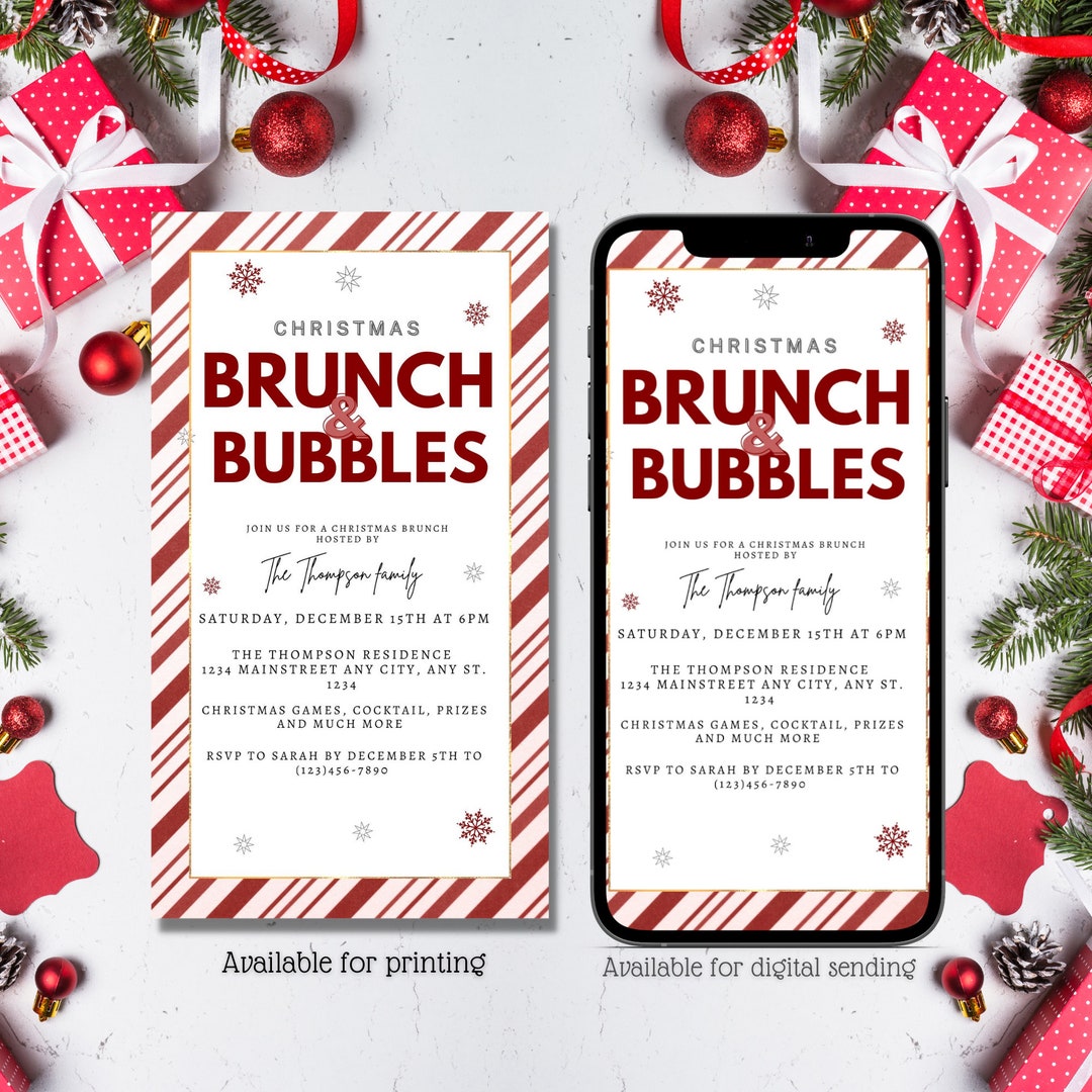 Digital Christmas Party Invitation, Christmas Evite, Brunch and Bubbles ...