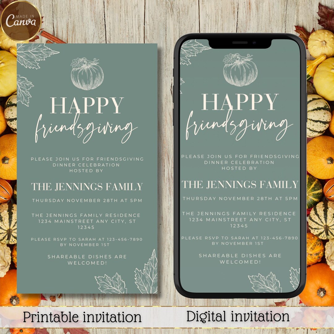 Digital Friendsgiving Dinner Party Invitation, Electronic Rustic ...