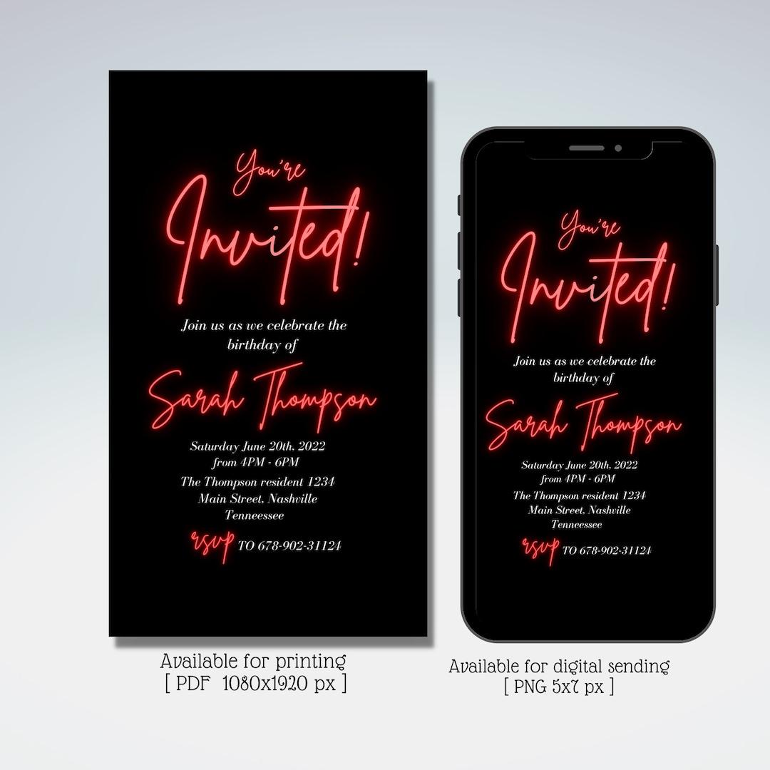 Digital Red Birthday Party Invitation, Editable Template, Any Age ...