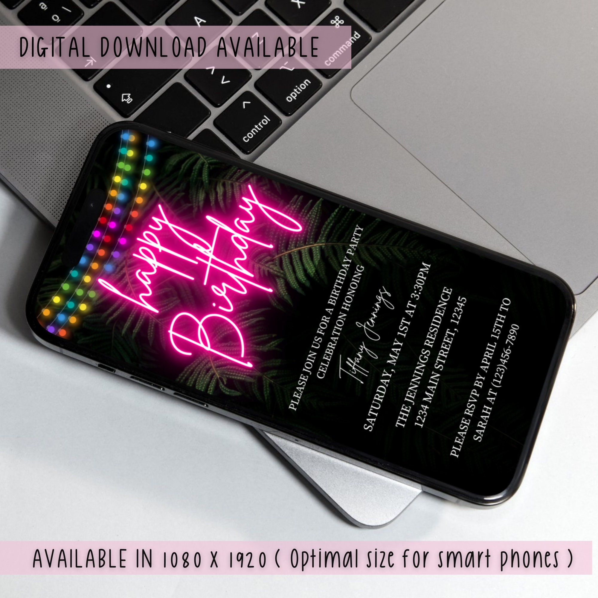 Digital Birthday Party Invitation, Electronic Text Message Invite ...
