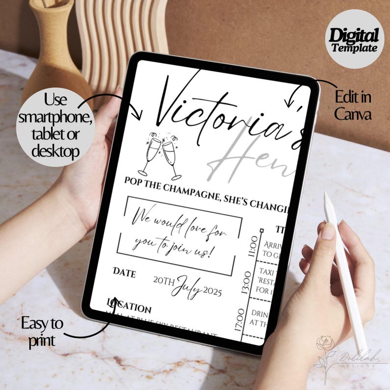 Editable Hen Do Invitation Template | Hen Do Invite | Black & White ...