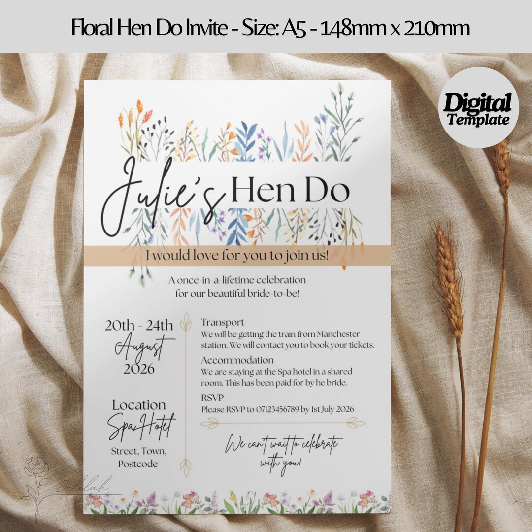 Editable Floral Hen Do Invitation | Elegant Floral Bachelorette Party ...