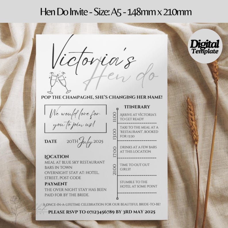 Editable Hen Do Invitation Template | Hen Do Invite | Black & White ...
