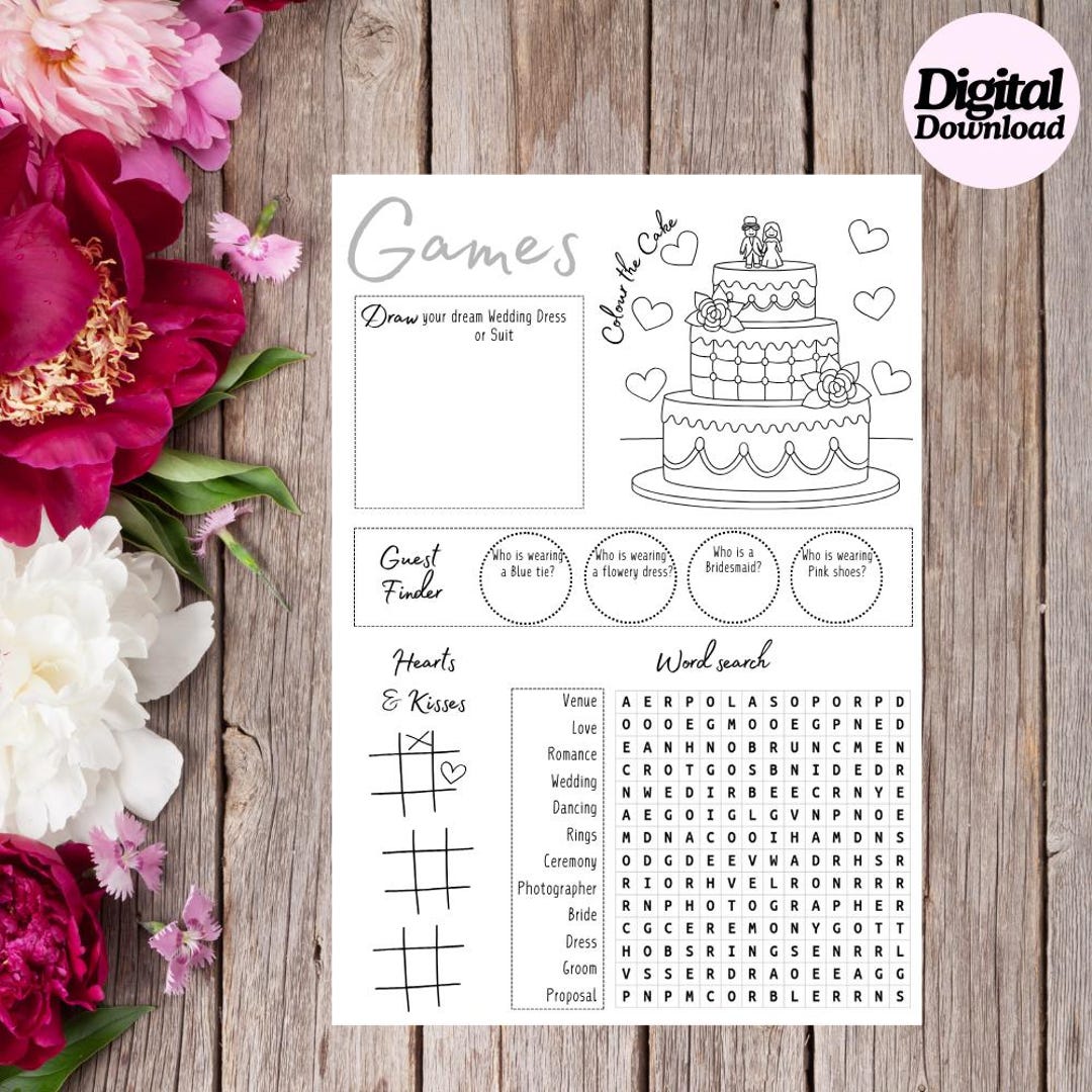 Wedding Games Wedding Activity Page Printable Download Instant Download ...
