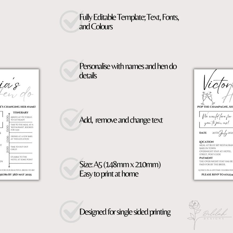 Editable Hen Do Invitation Template | Hen Do Invite | Black & White ...