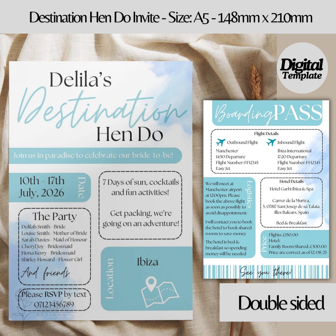 Destination Hen Do Invitation Template | Editable Boardingpass Hen ...
