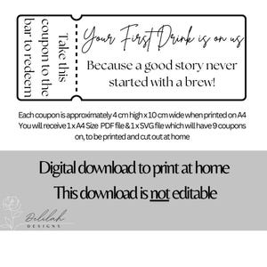 Digital Download Wedding / Event Drinks Coupon Printable Not Editable ...