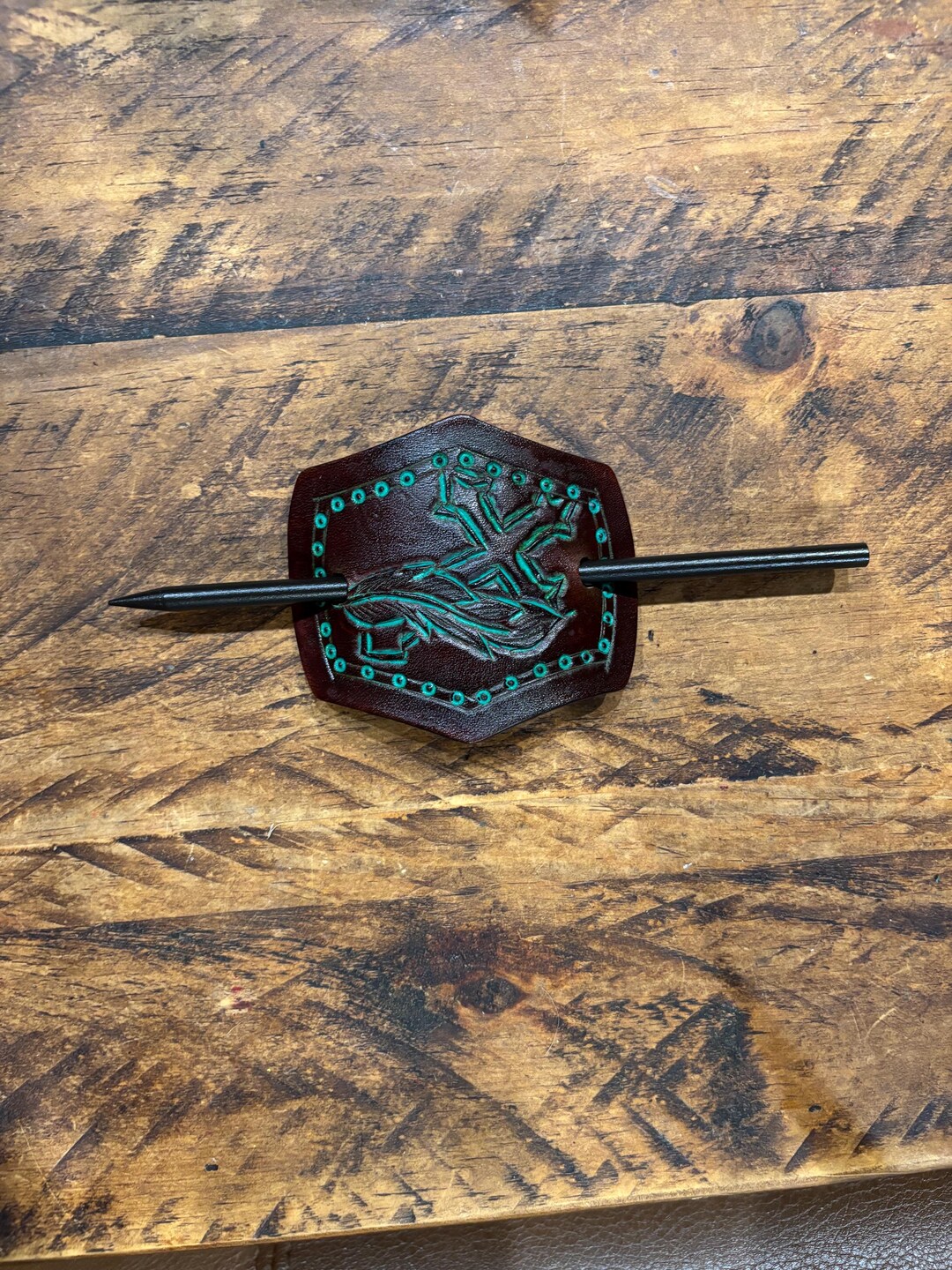 Tooled Leather Barrette With Stick - Etsy