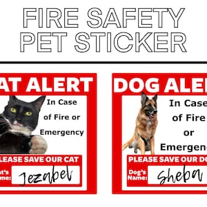 Pet Fire Safety Sticker ICE Emergency Pet Care Safety Alert Save Our ...