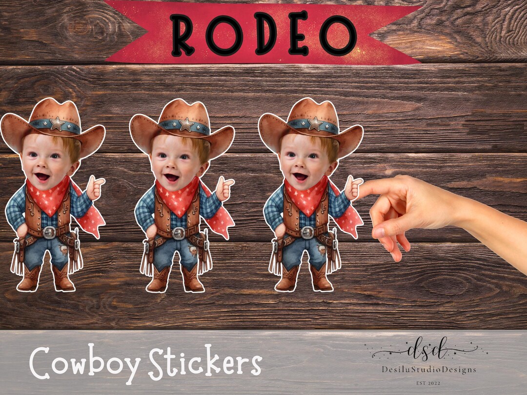 Custom Cowboy Face Stickers • Rodeo Party Decor • Cowboy on Horse ...
