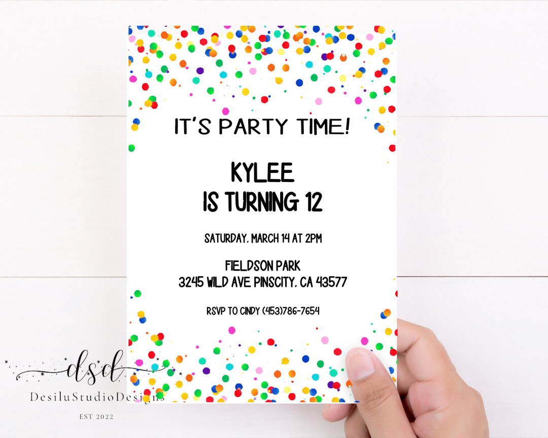 Confetti Birthday Party Invitation, Colorful Invitation, It’s Party ...