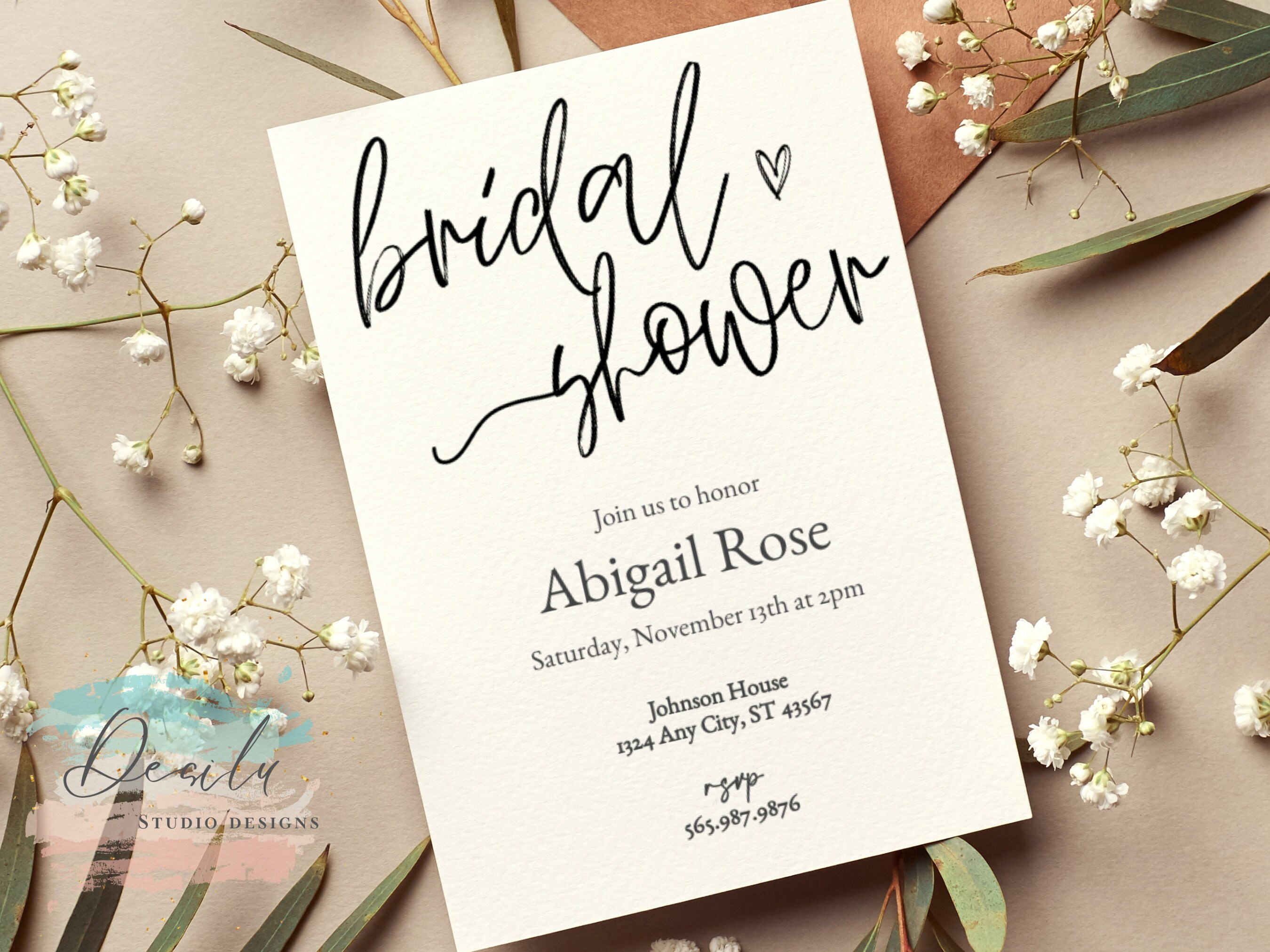 Bridal Shower Handwritten Script Invitation Template, Bridal Shower ...