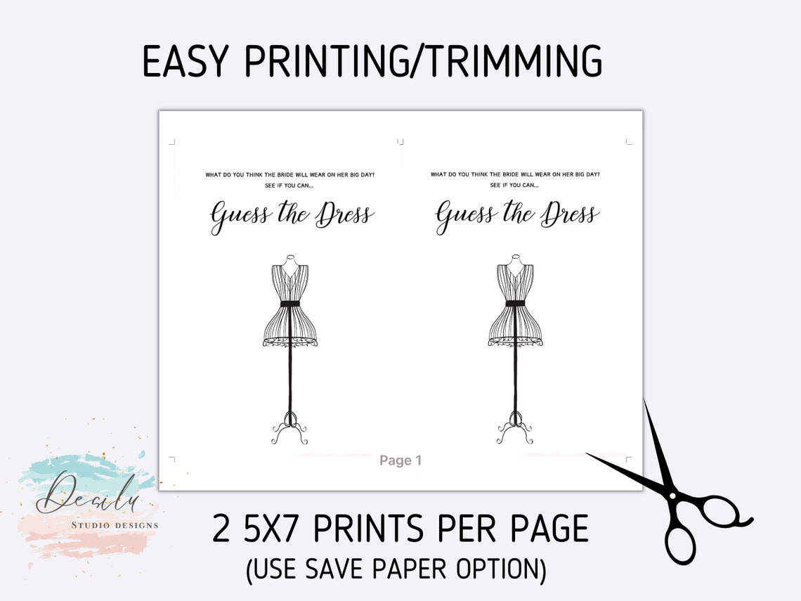 Guess the Dress Bridal Shower Game Printable Kraft Paper - Etsy
