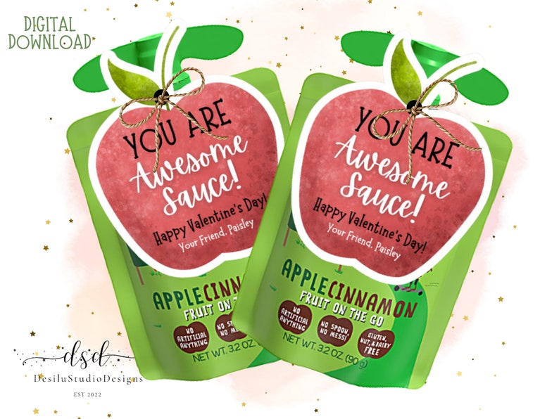 Applesauce Valentine Tags | Printable Classroom Favor (digital Download ...