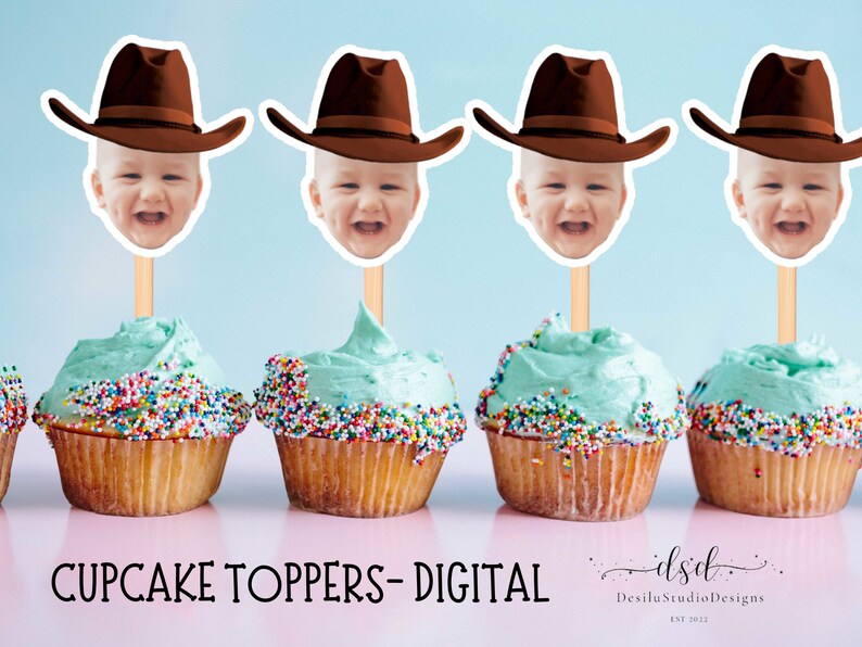 Cowboy Rodeo, Cupcake Toppers Hat, DIY Cupcake Face Toppers, Cowboy ...