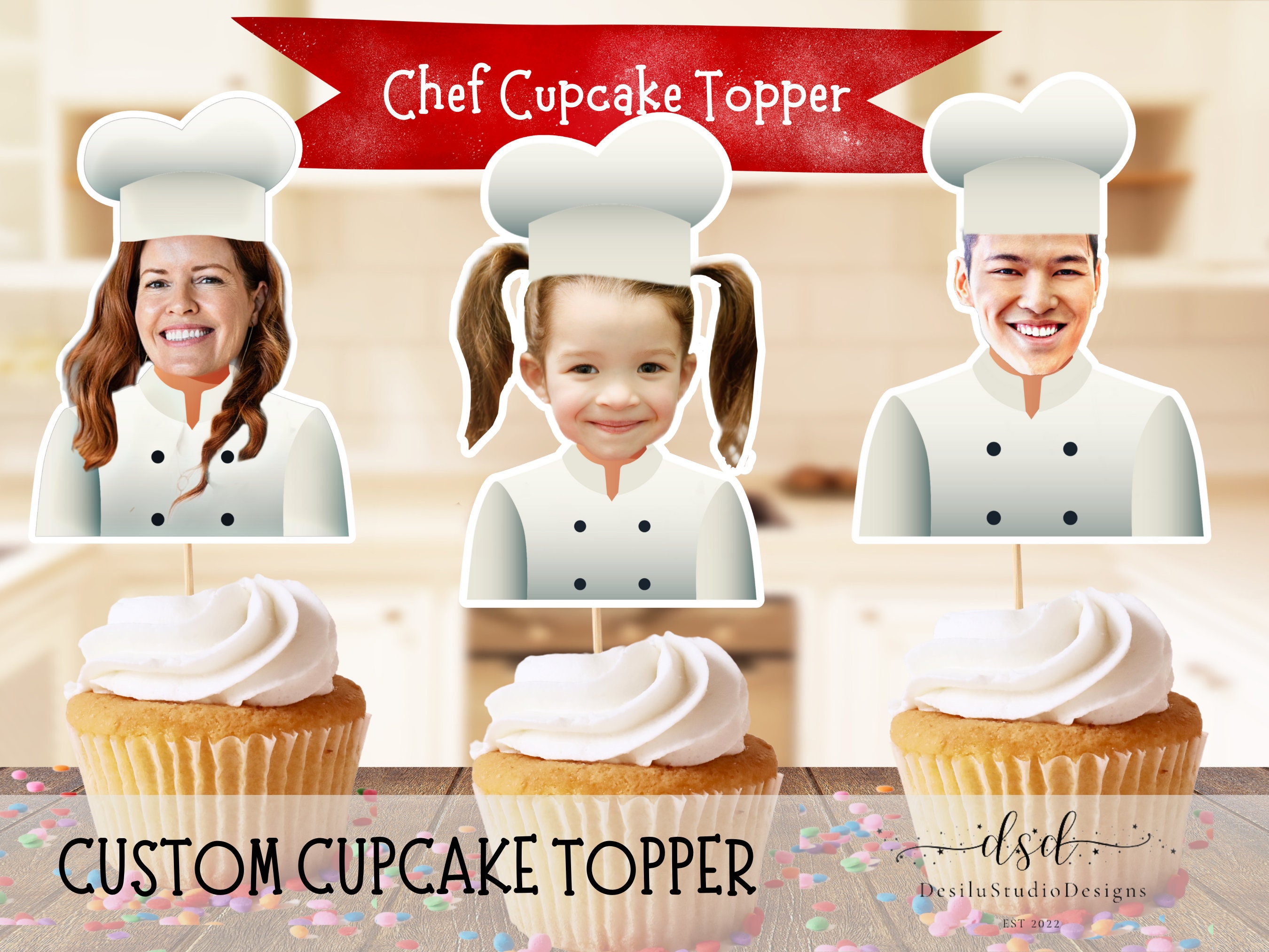 Chef Face Photo Cupcake Toppers Printable Culinary Cupcake - Etsy