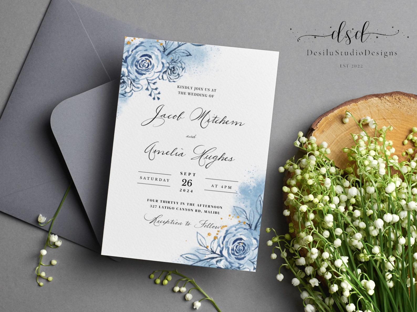 Watercolor Light Blue Wedding Invitation Template QR Code - Etsy