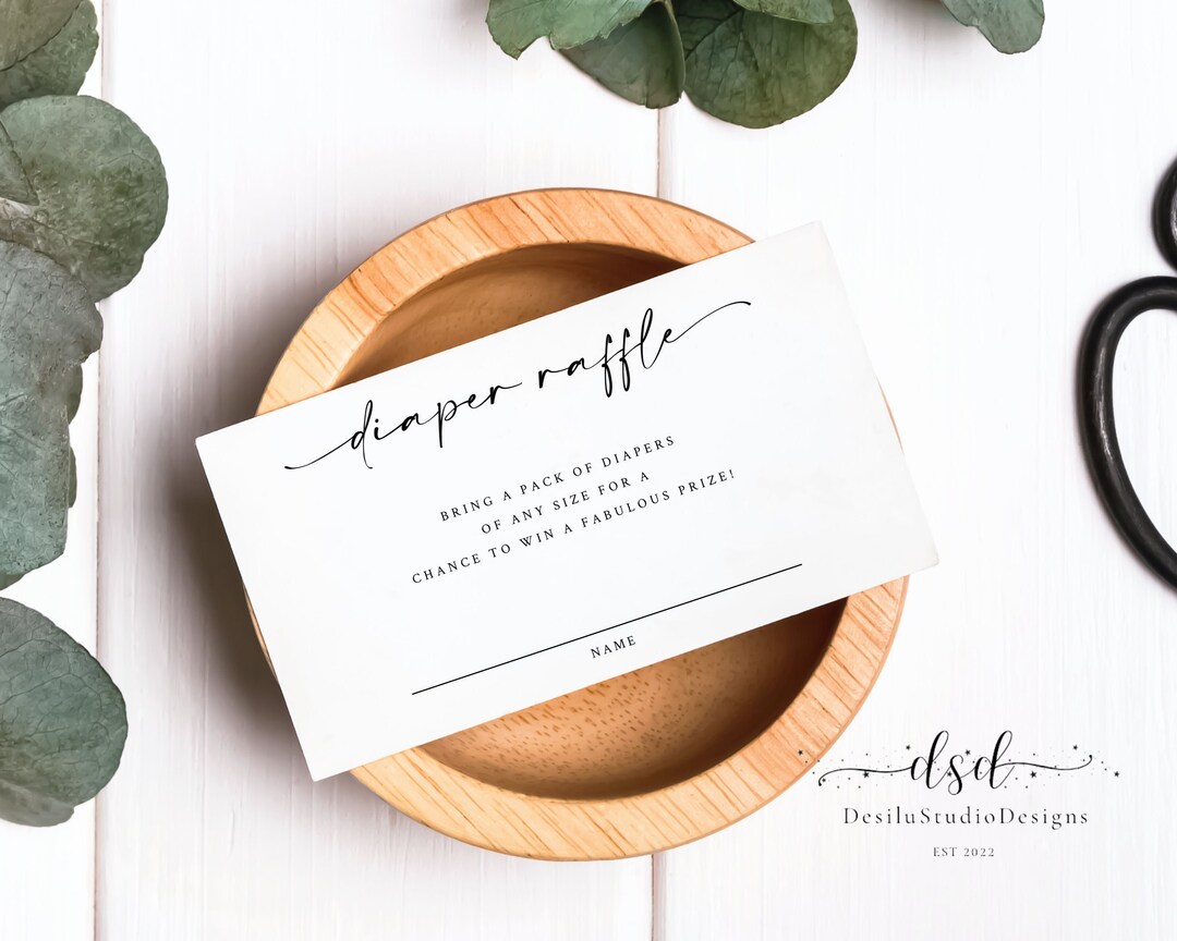 Minimalist Diaper Raffle Insert Card, Printable Cards for Baby Shower ...