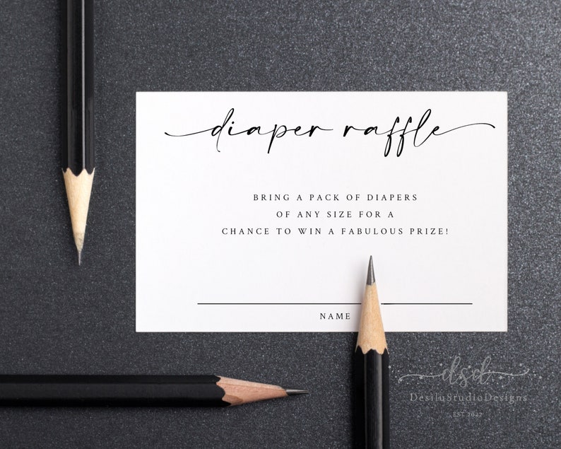 Minimalist Diaper Raffle Insert Card, Printable Cards for Baby Shower ...