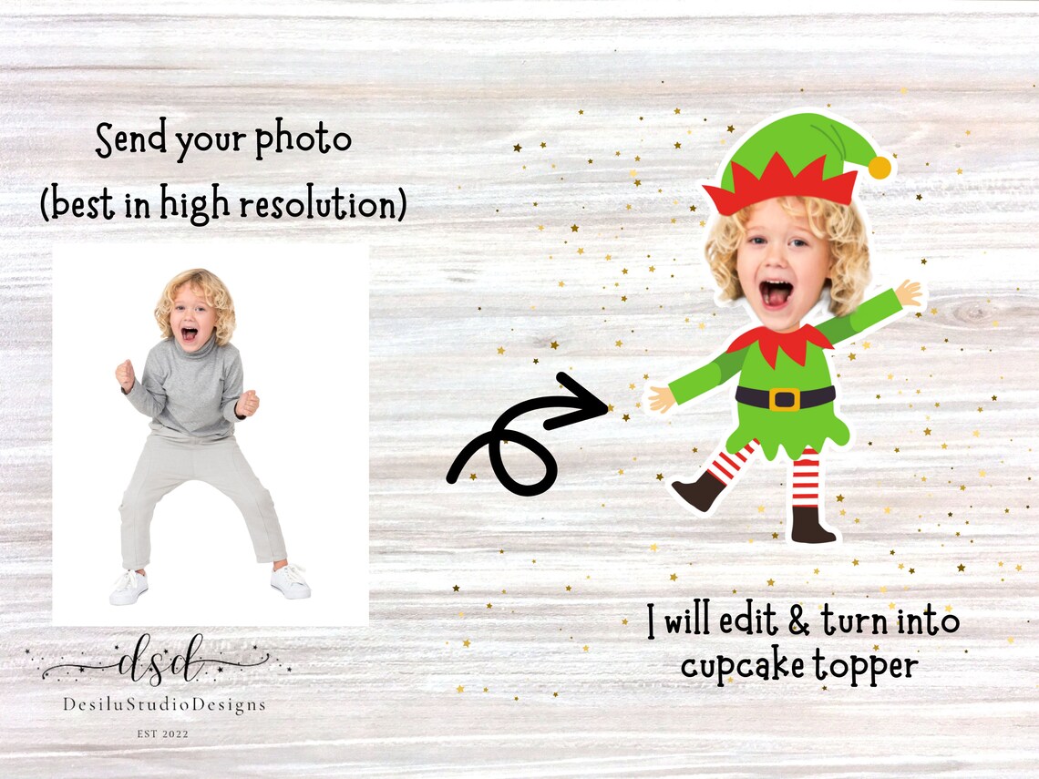 Elf Cupcake Topper Custom Face Photo Elf Cupcake Toppers Elf - Etsy