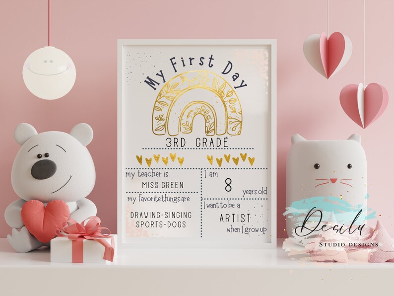 Editable Boho Gold Rainbow Sign Back to School Poster - Etsy