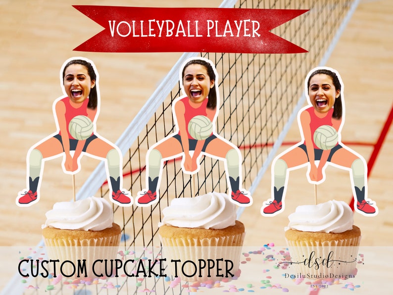 Volleyball Player Cupcake Topper Custom Face Photo Volleyball Cupcake ...