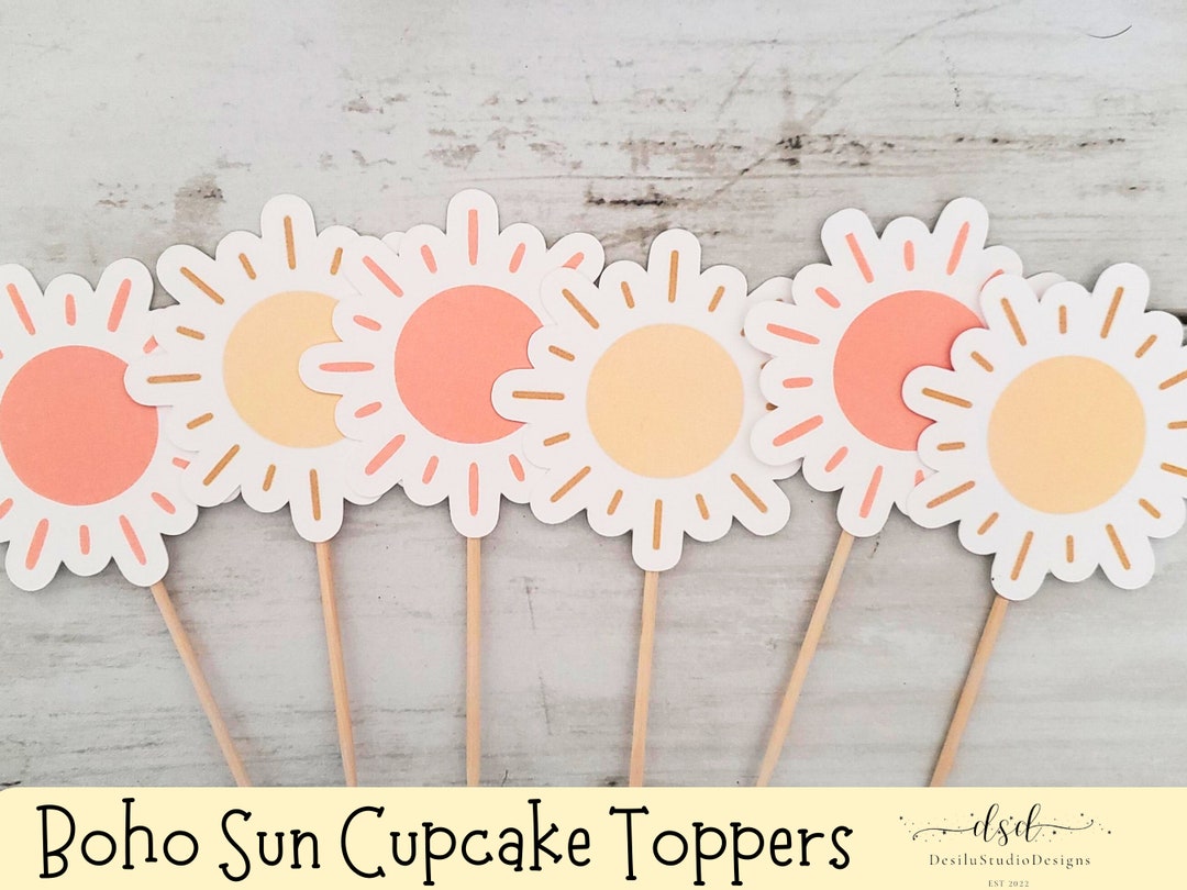 Boho Sun Cupcake Toppers, First Trip Toppers, Golden Sun Cupcake ...
