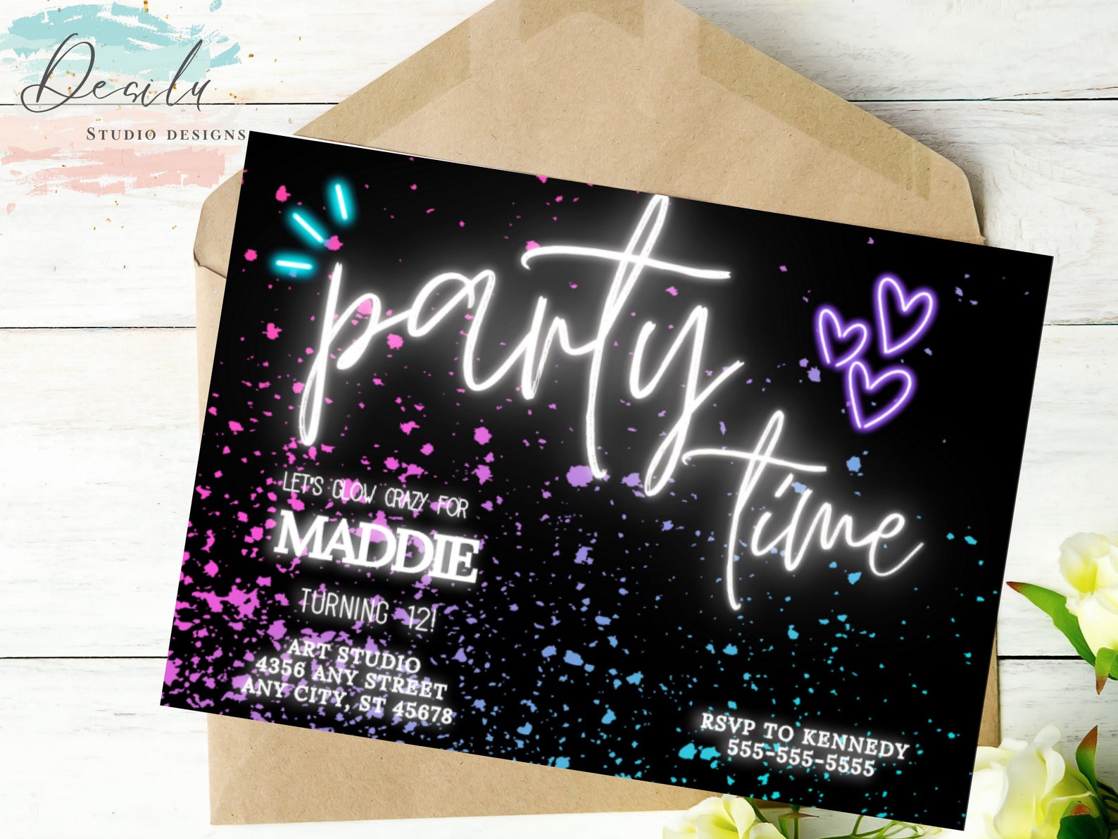 Neon Glow Birthday Party Invitation Editable Template Party Time Glow ...