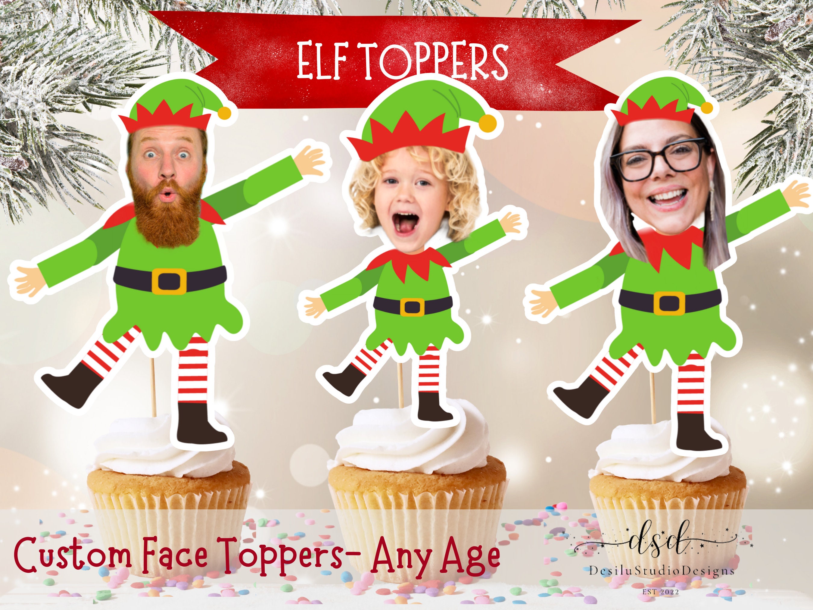 Elf Cupcake Topper Custom Face Photo Elf Cupcake Toppers Elf - Etsy